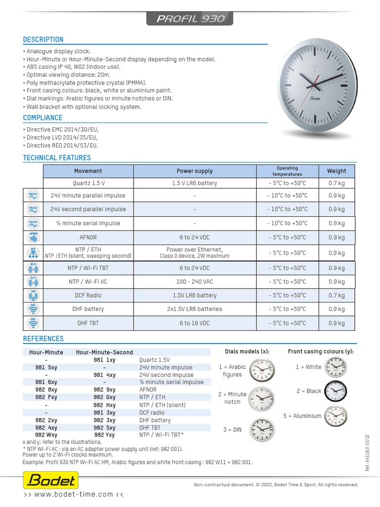 Analogue Clocks Profil 930 | PDF