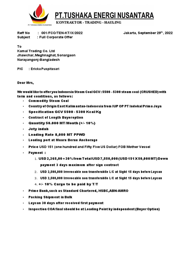 FCO Proposal for Bangladesh Coal Supply | PDF | Business | Technology & Engineering