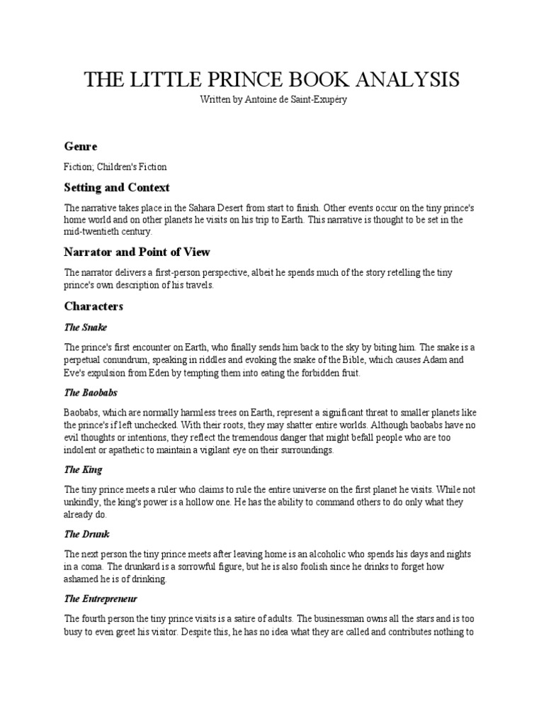 THE LITTLE PRINCE BOOK ANALYSIS Written by Antoine de Saint-Exupéry | PDF