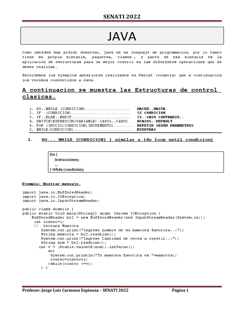 Java Basico - 3 - Carmona | PDF | Java (lenguaje de programación) | Informática