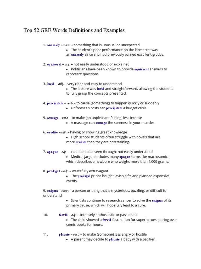 Essential GRE Vocabulary Words List | PDF