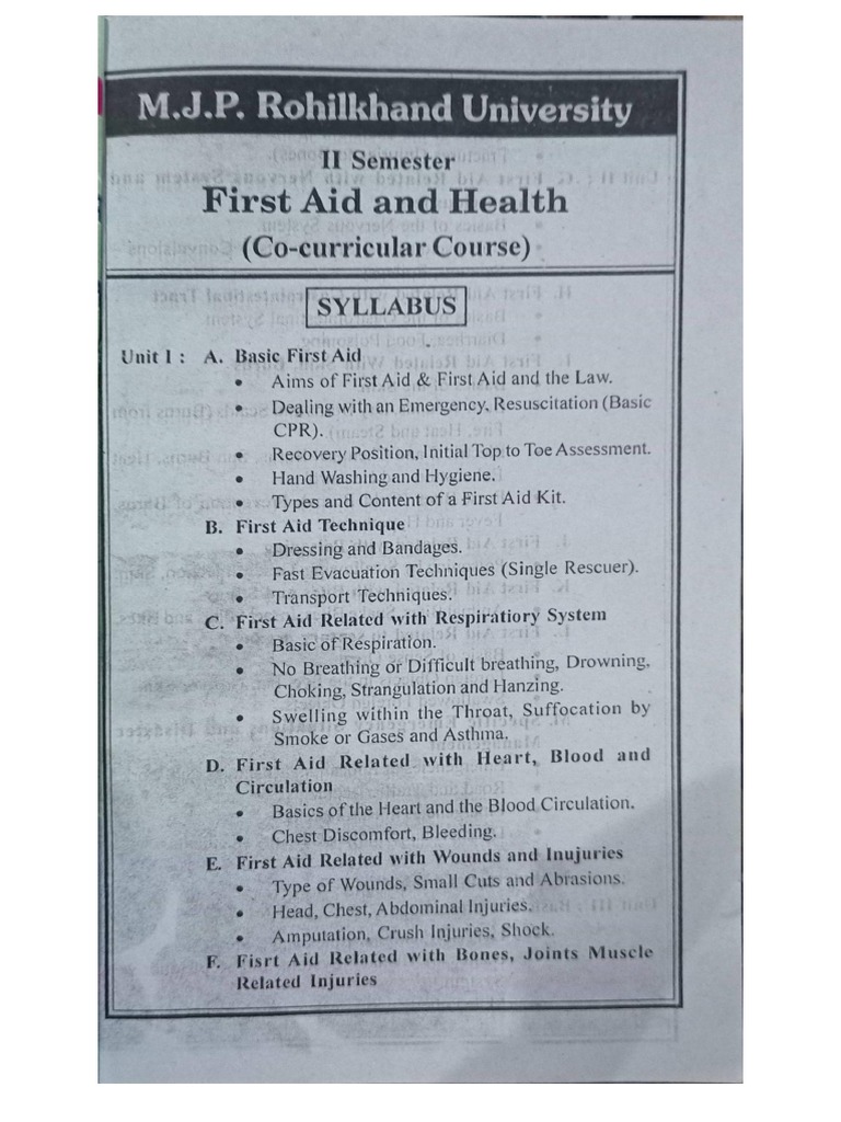 Co-Curricular Course - First Aid and Health BSC First Year Second Semester Full OMR Pattern ...