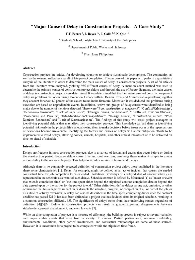 Major Cause of Delay in Construction Projects A Case Study Group 6 ...