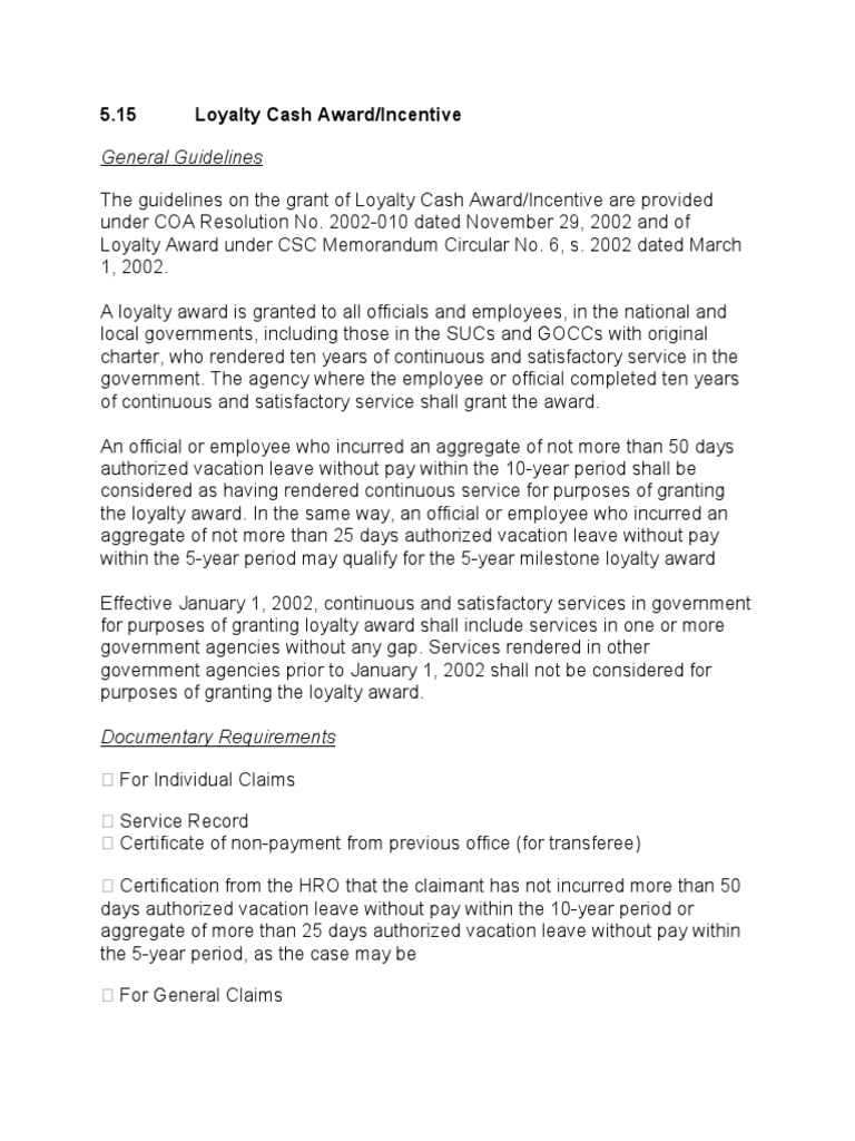 CSC Guidelines Loyalty Award | PDF