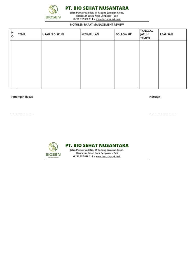 Notulen Rapat Management Review | PDF