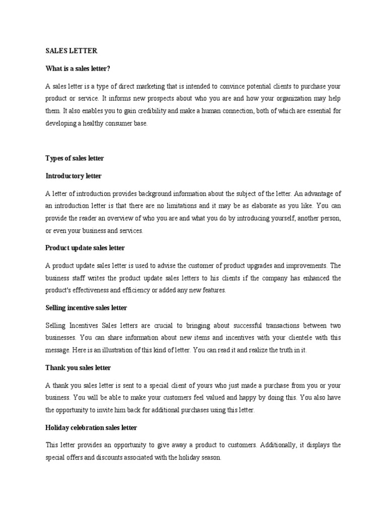 Sales Letter (Written Report) | PDF | Sales | Customer