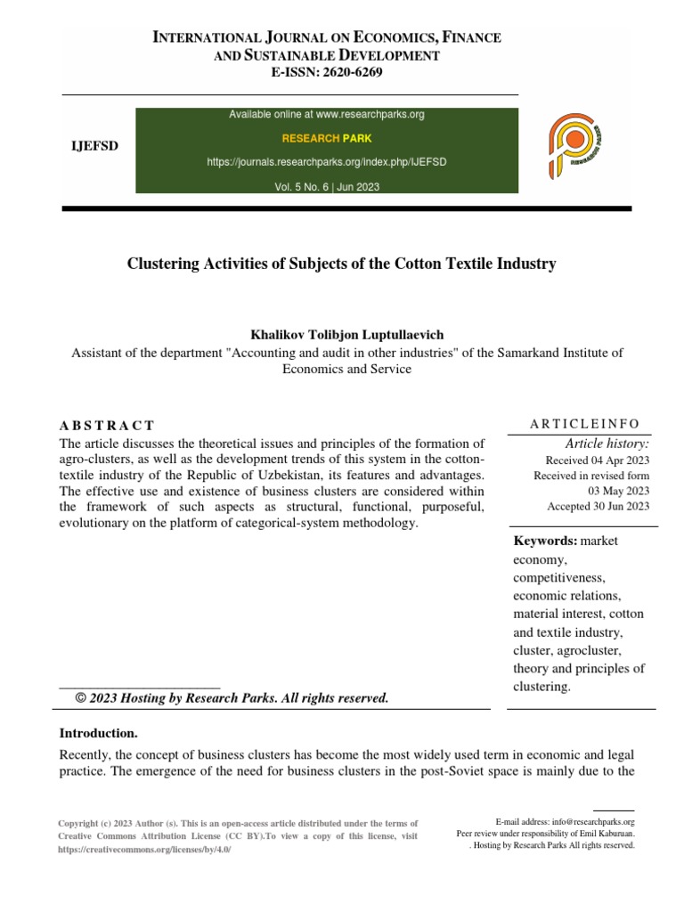 Clustering Activities of Subjects of the Cotton Textile Industry | PDF | Agriculture | Market ...