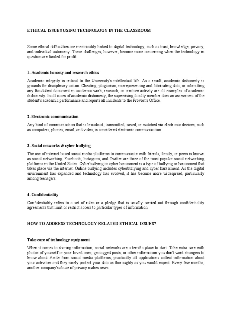 Ethical Tech Use in Classrooms | PDF | Cyberbullying | Academic Dishonesty