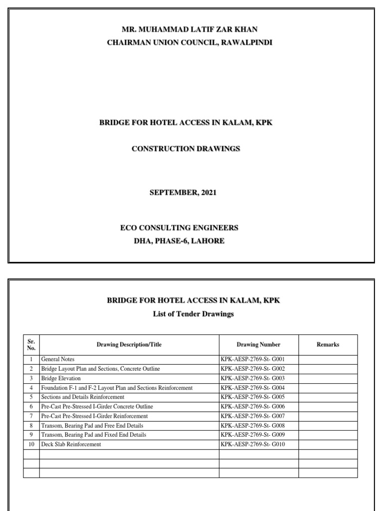 Bridge Construction Drawings for Kalam | PDF | Building Materials ...