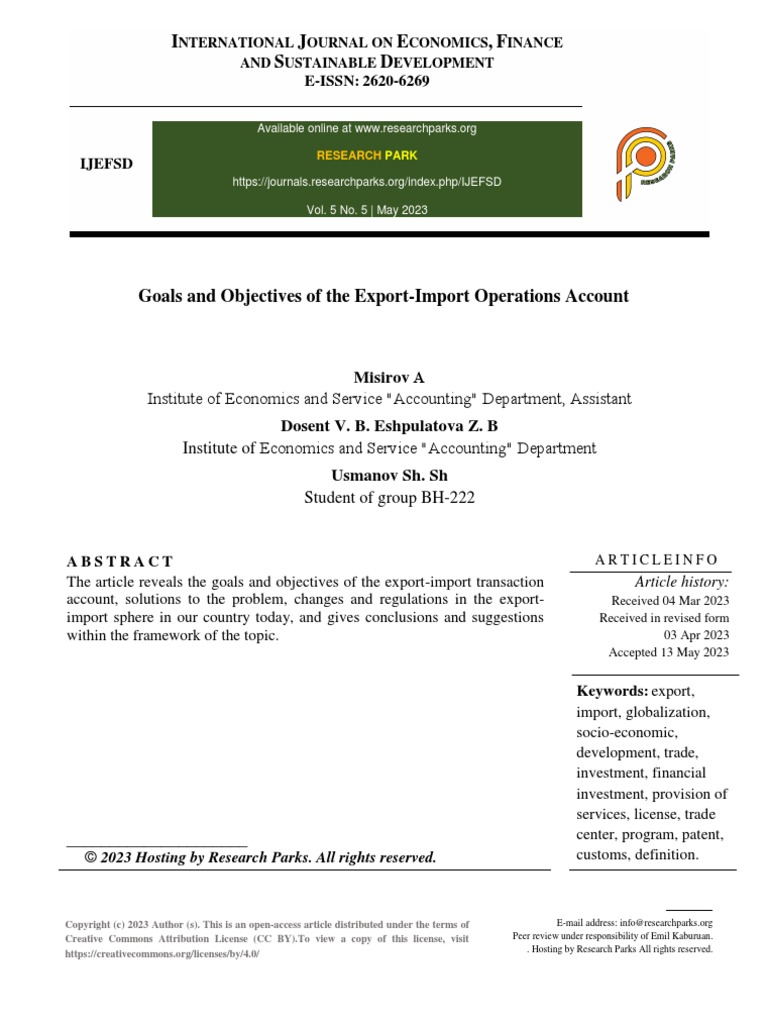 Goals and Objectives of The Export-Import Operations Account | PDF ...