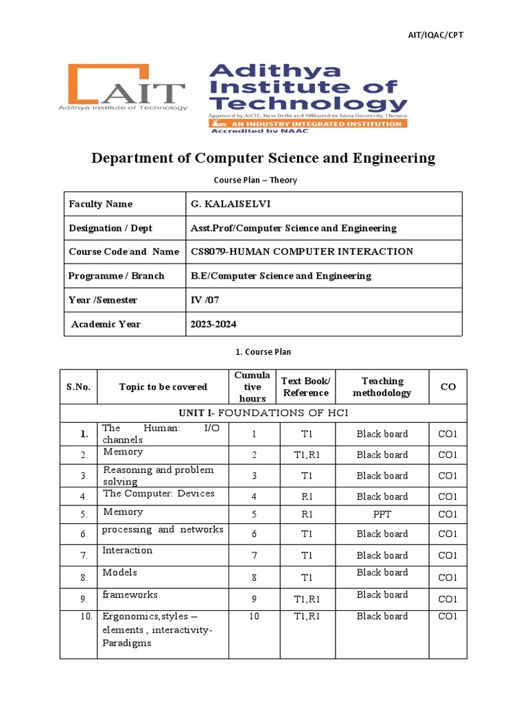 Course Plan Hci | PDF | Human–Computer Interaction | Software Development Process