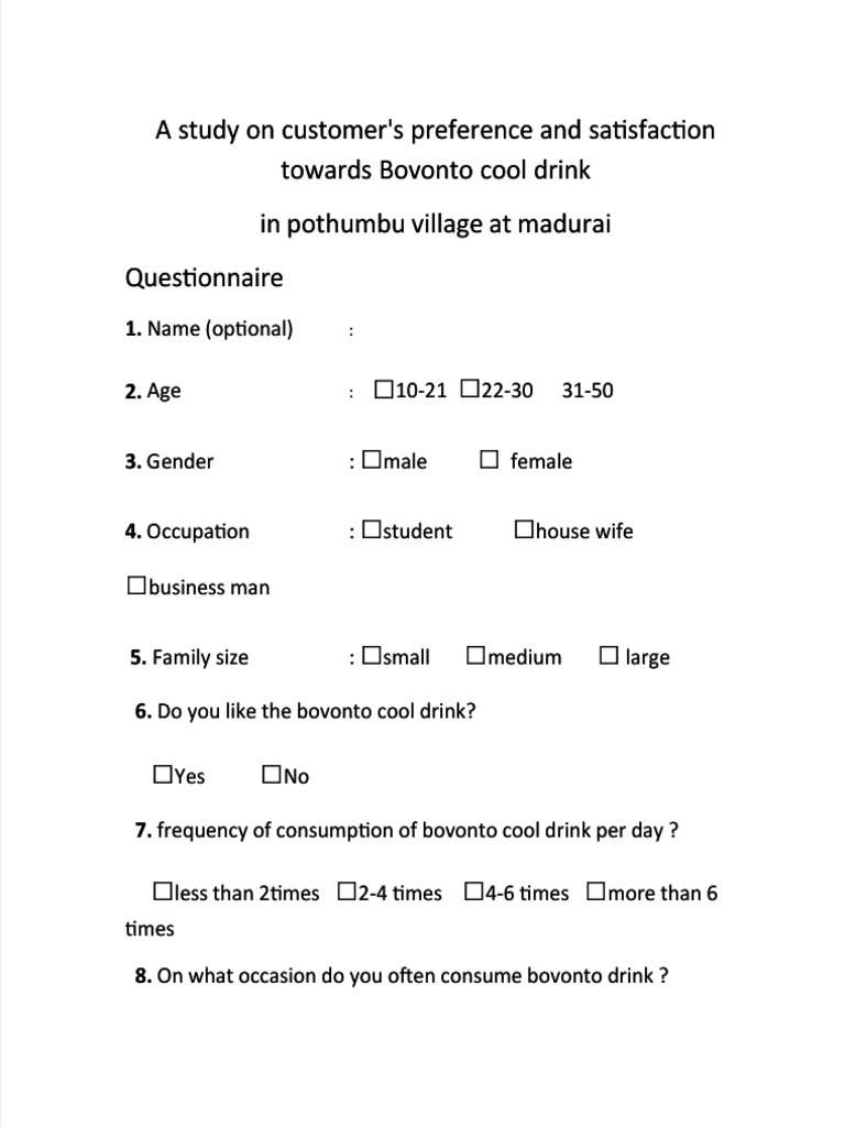 A Study On Customerx27s Preference and Satisfaction Towards Bovonto ...