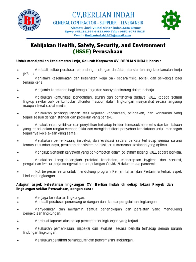 2.a Kebijakan HSE | PDF