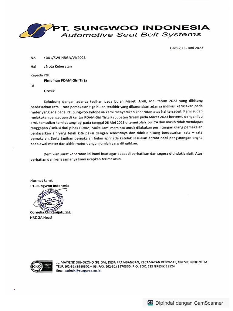 Nota Keberatan PDAM | PDF