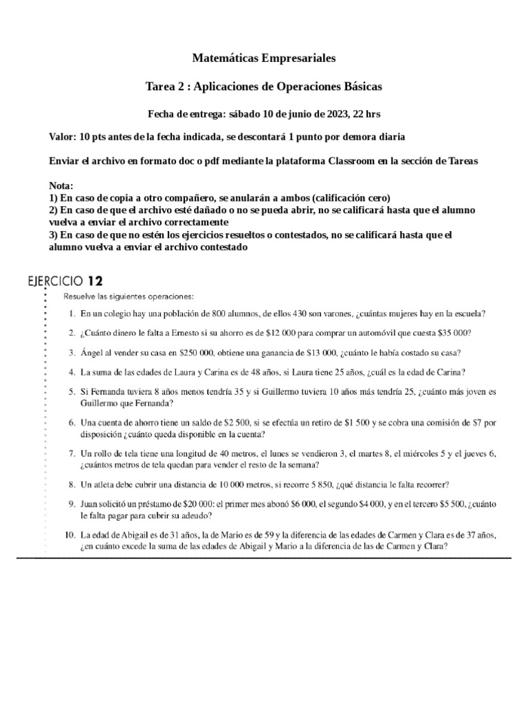 Matematicas Empresariales Tarea 2 | PDF Matematicas Empresariales Tarea 2 | PDF
