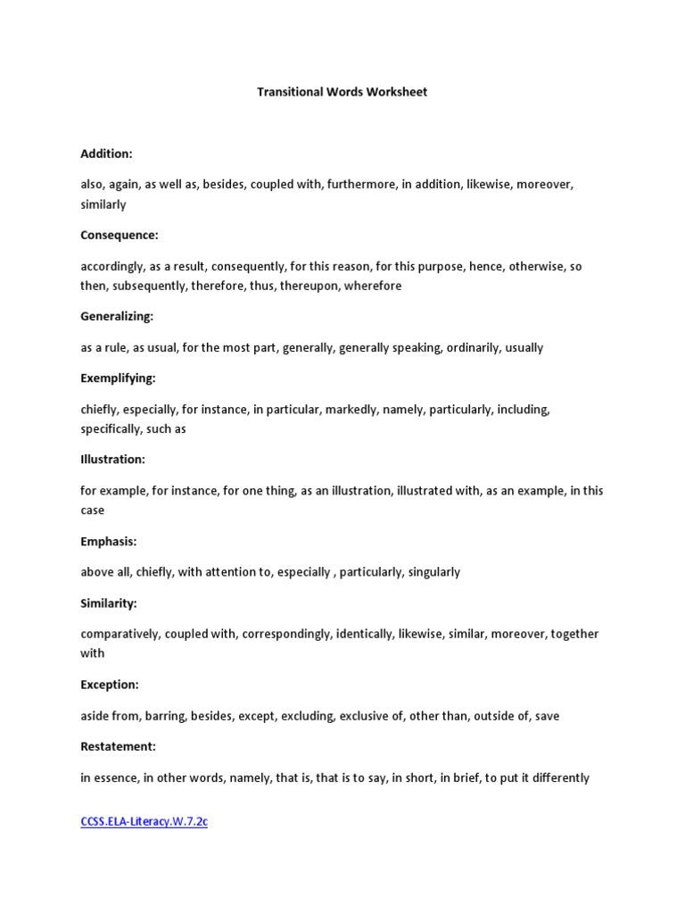Transitional Words Usage Guide | PDF
