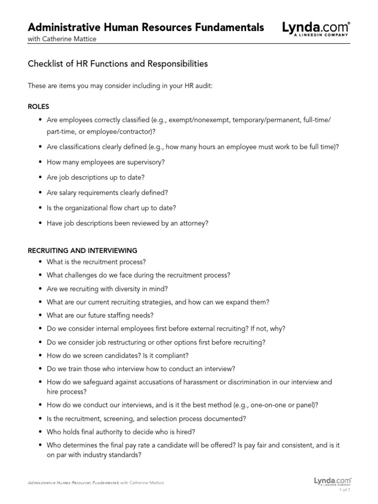 01_04_Sample HR Audit Checklist and Plan | PDF