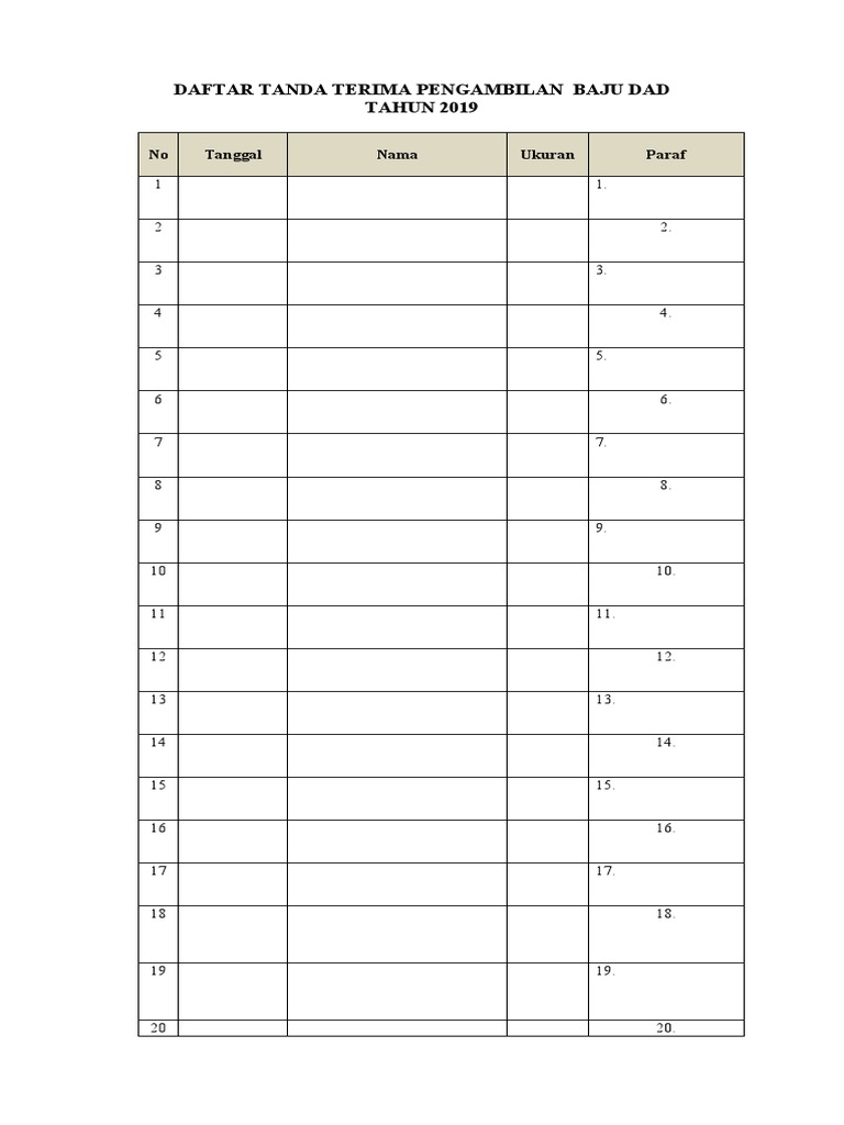 Daftar Pengambilan Baju Dad | PDF