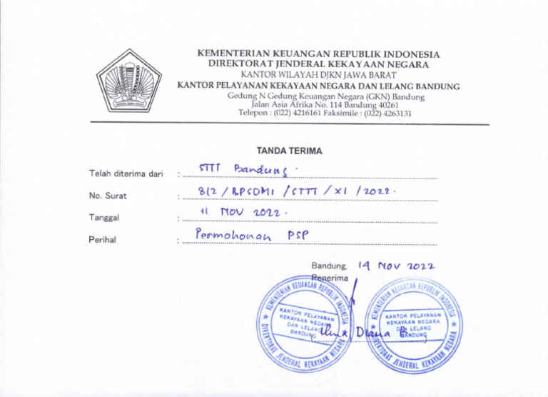 Tanda Terima Dokumen | PDF