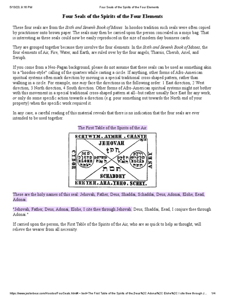 Four Seals of The Spirits of The Four Elements | PDF | Names Of God In ...