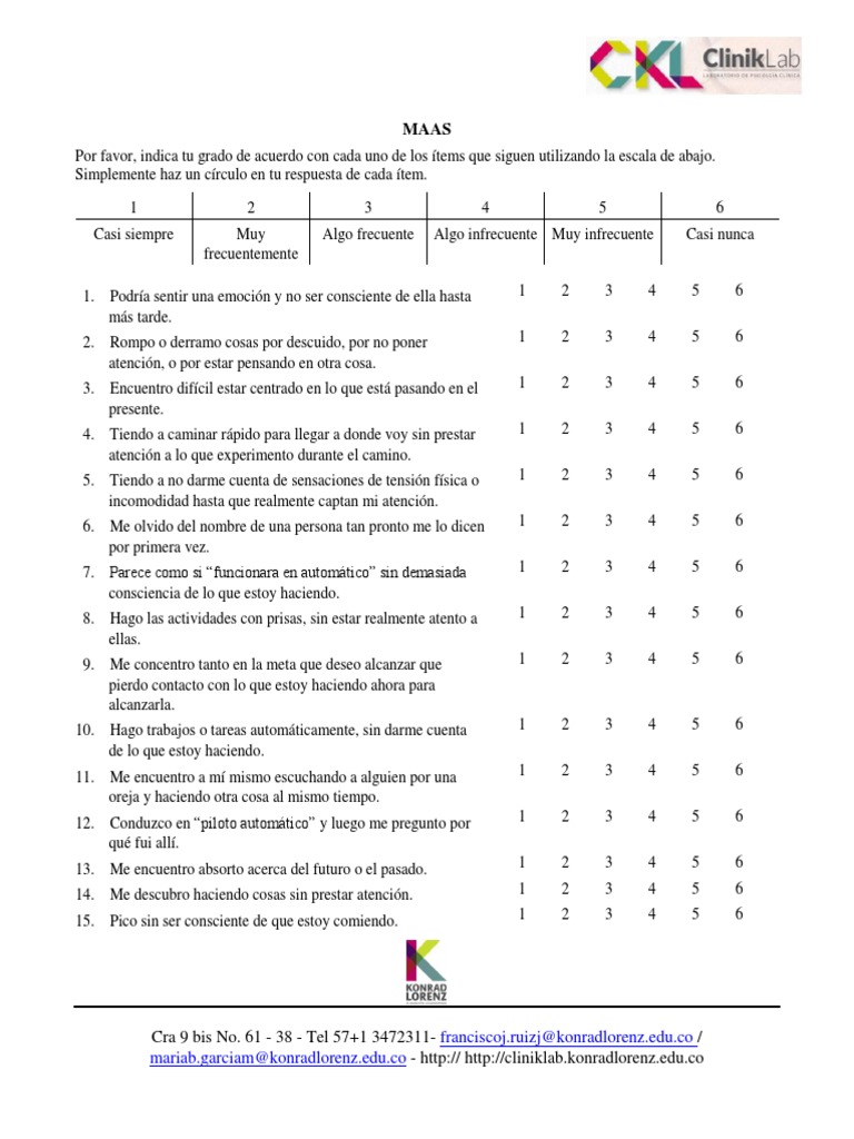 Mindfulness Attention Awareness Scale MA | PDF