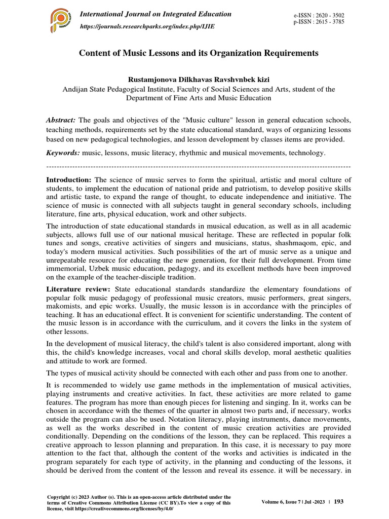 Content of Music Lessons and Its Organization Requirements | PDF ...