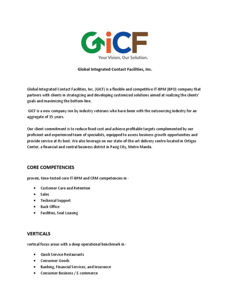 GICF - Corporate Brief | PDF | Outsourcing | Employee Retention