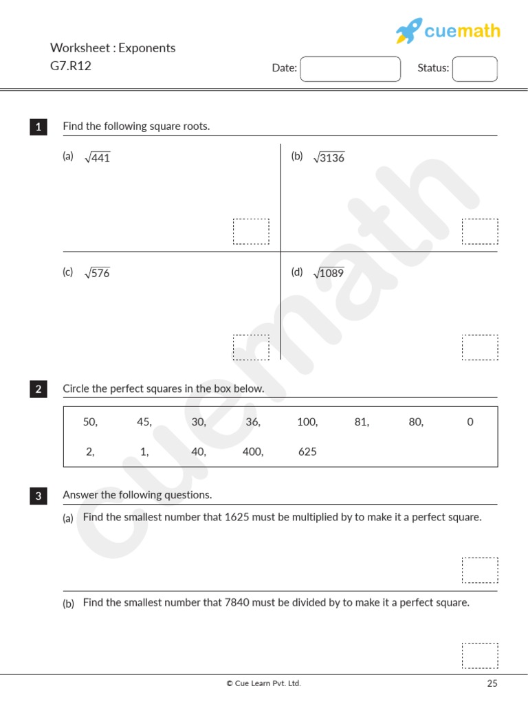 7th Grade Math Worksheet Powers and Exponents | PDF