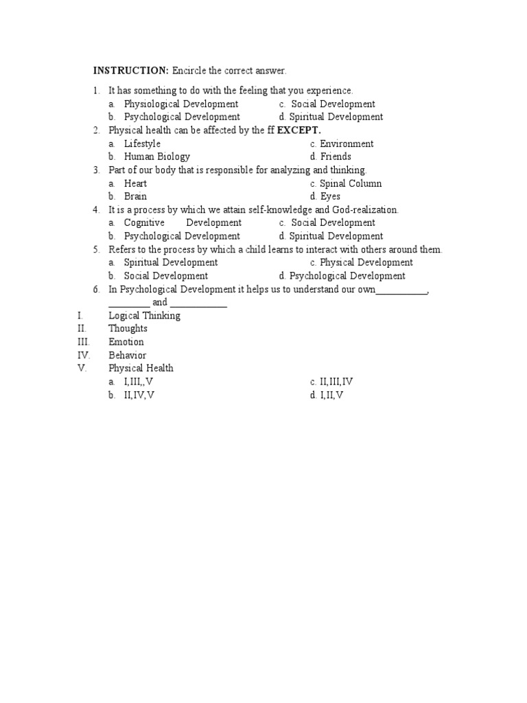 PER DEV (ASPECT OF DEVELOPMENT) - Long Test | PDF