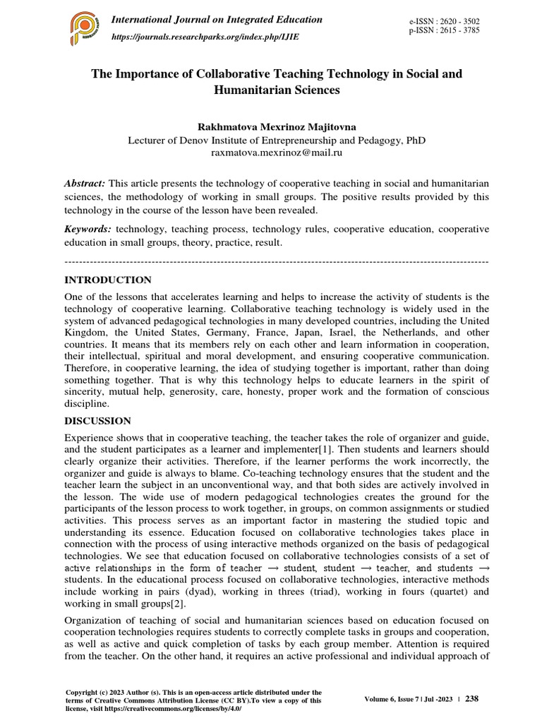 The Importance of Collaborative Teaching Technology in Social and ...