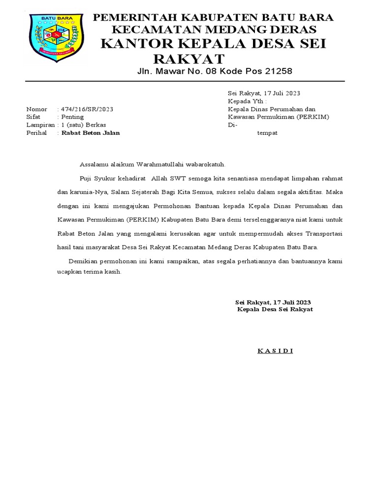 Proposal Rabat Beton Jalan Mesjid Menuju Pardomuan | PDF