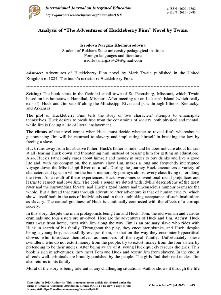 Analysis of "The Adventures of Huckleberry Finn" Novel by Twain | PDF ...