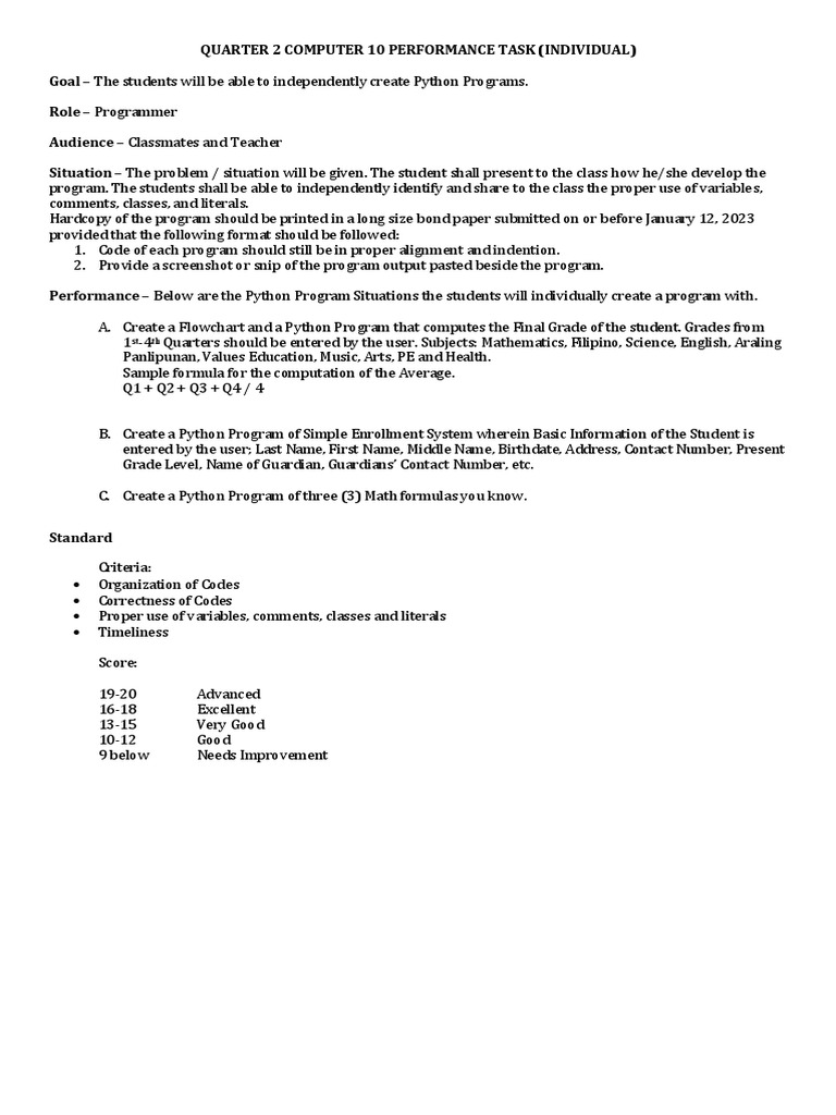 Q2_Computer_10_Performance_Task | PDF