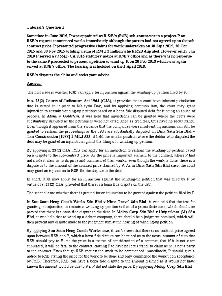 Tutorial 8 Q1 | PDF | Liquidation | Justice