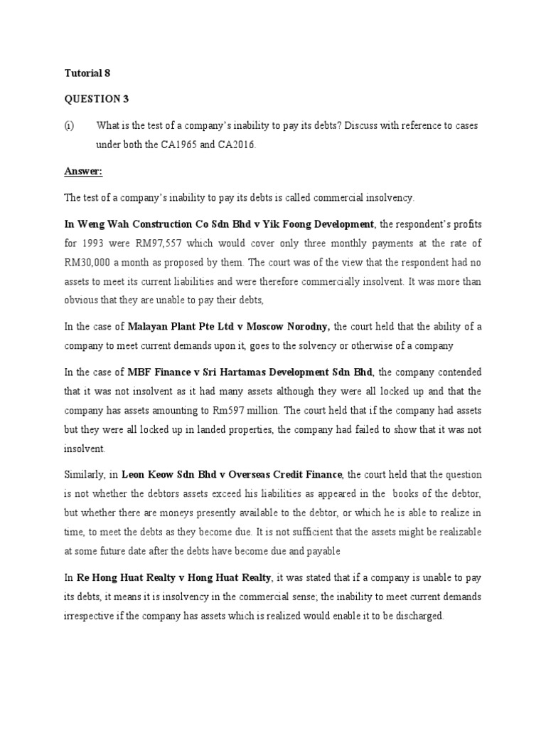 Tutorial 8 Q3 | PDF | Liquidation | Insolvency