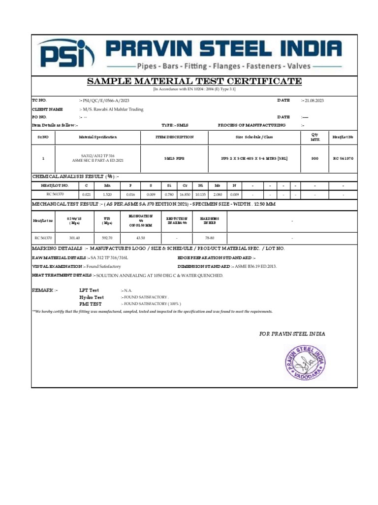 MTC Pipe | PDF | Pipe (Fluid Conveyance) | Materials Science