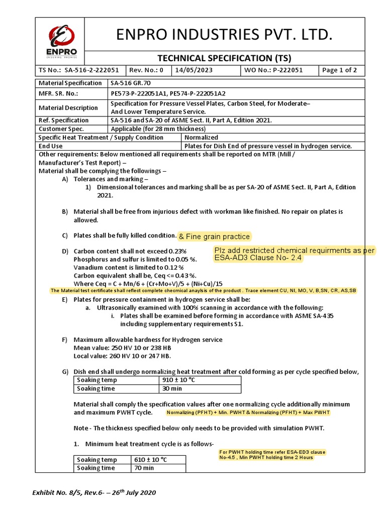 Pressure Vessel Plate Specification | PDF | Chemical Substances | Chemistry