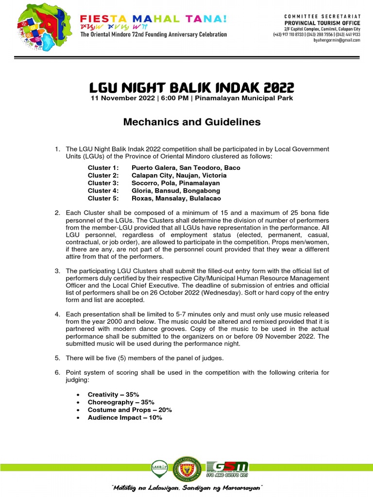LGU Night Balik Indak 2022 Updated Mechanics and Guidelines | PDF