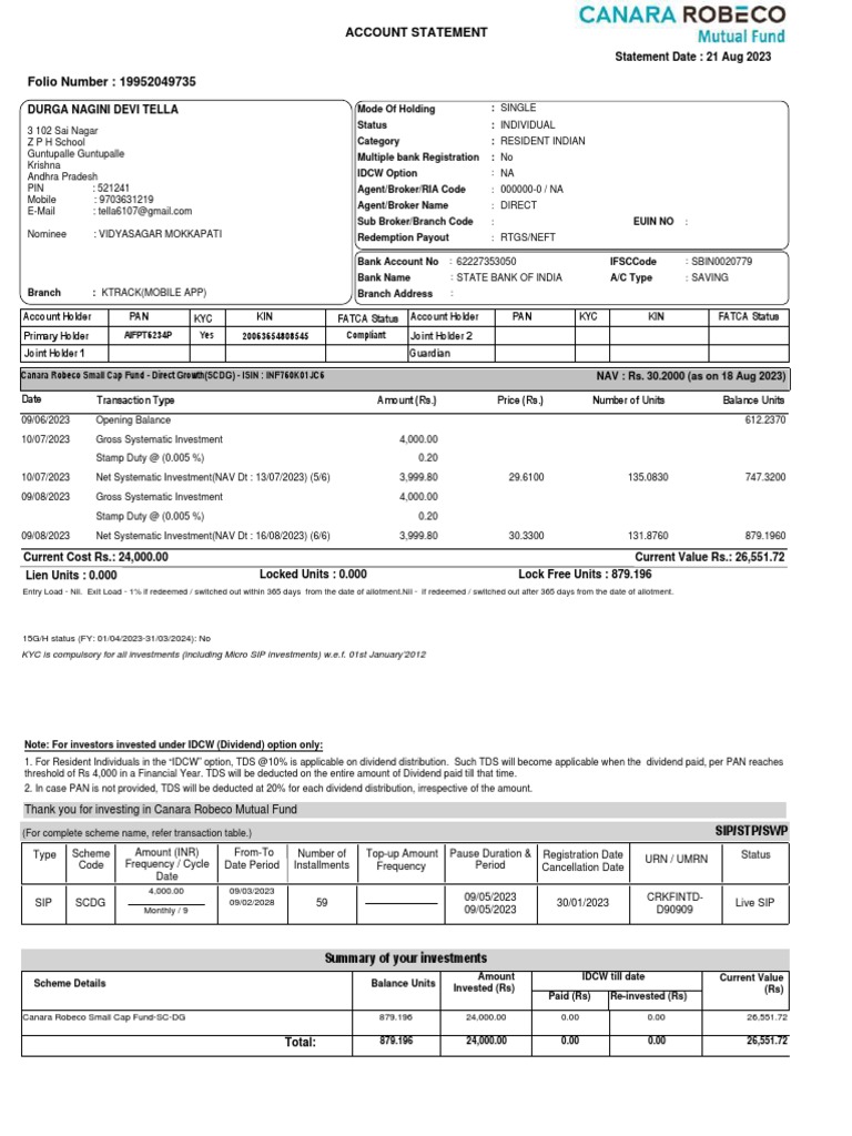 Account Statement: Sip/Stp/Swp | PDF