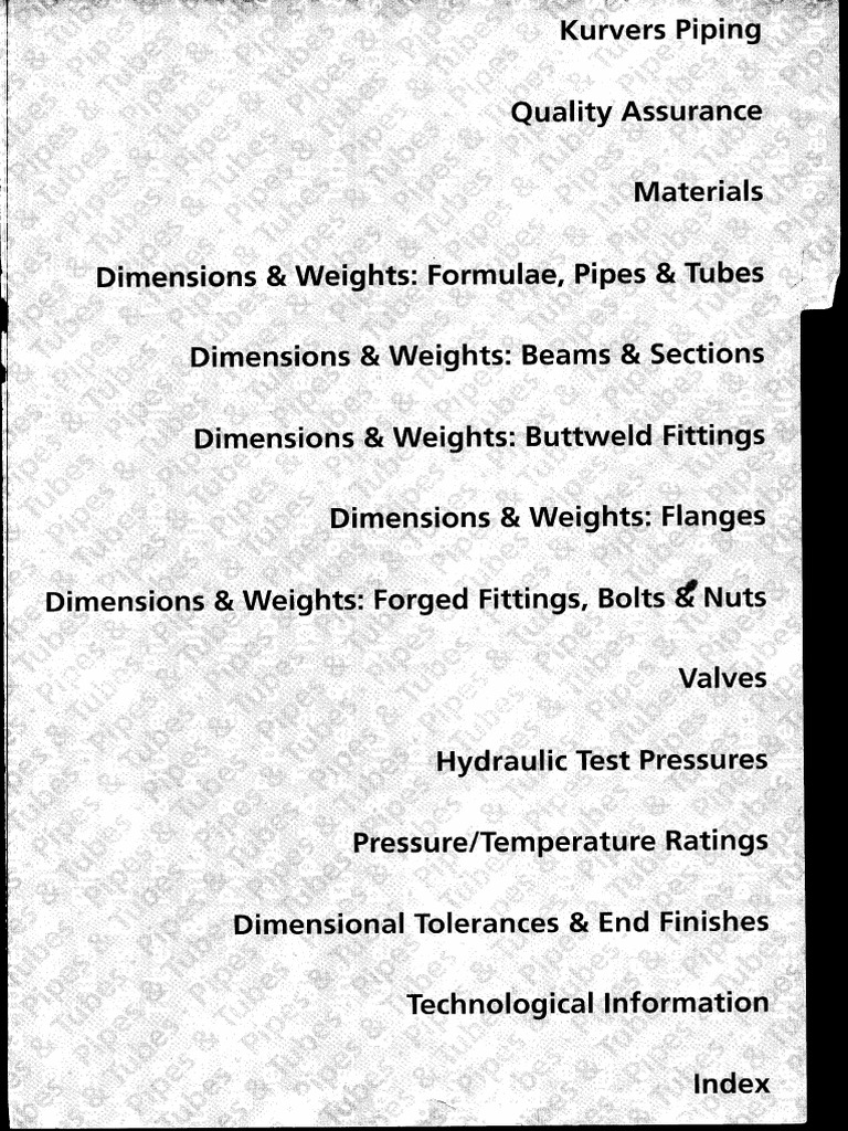 Dimensions & Weights - Formulae, Pipes & Tubes | PDF