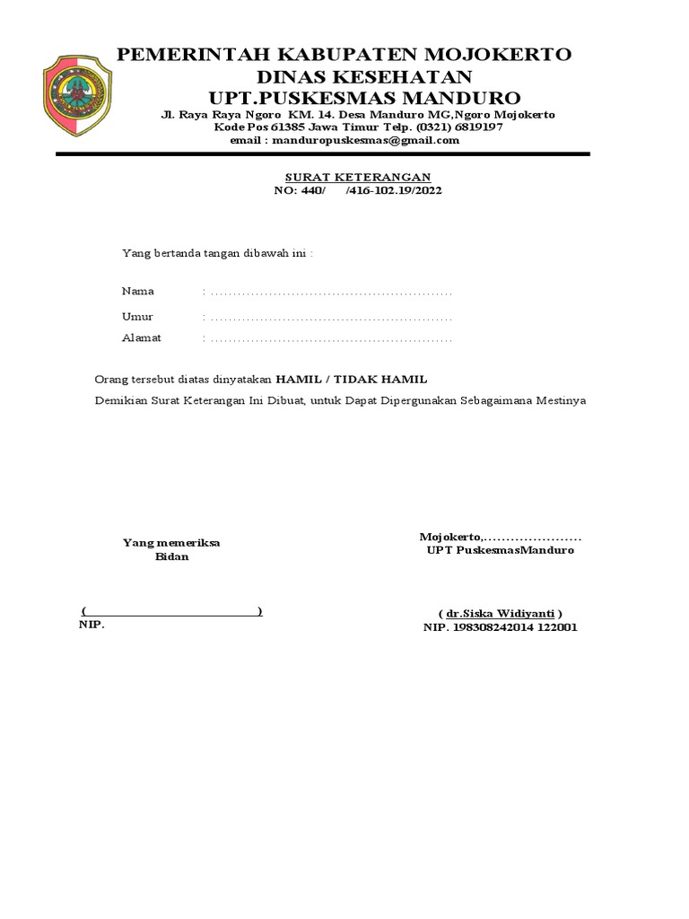 Surat Keterangan Hamil/Tidak Hamil | PDF