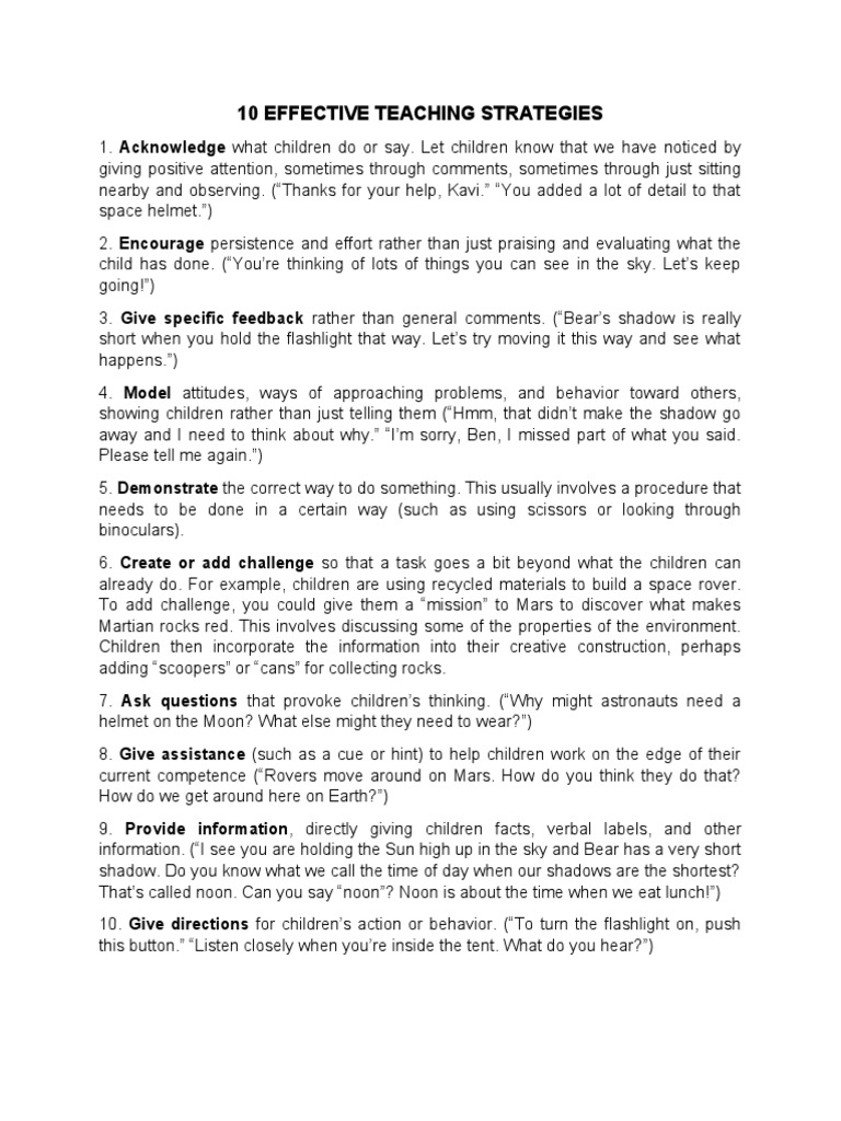 10 Effective Teaching Strategies | PDF | Teachers | Learning