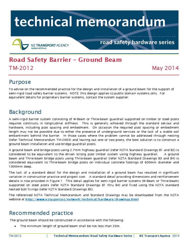 Tech Memo 2012 - Ground Beam for Barriers | PDF
