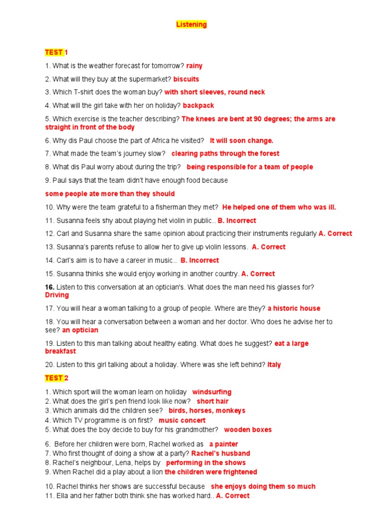 Listening Test Questions & Answers | PDF