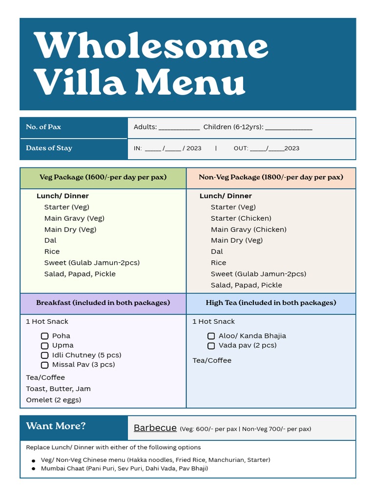 Wholesome Villa Dining Options | PDF | Desi Cuisine | Indian Cuisine