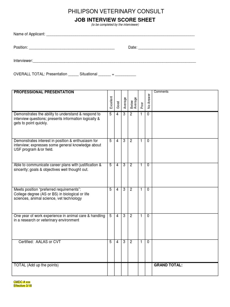 Job Interview Score Sheet Animal Tech | PDF | Job Interview ...