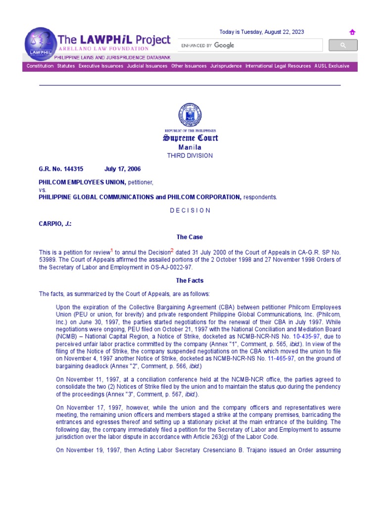 Philcom Employees Union v. Phil Global Comm | PDF | Strike Action ...