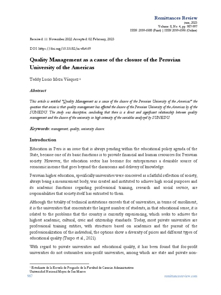 Quality Management As A Cause of The Closure of The Peruvian University ...