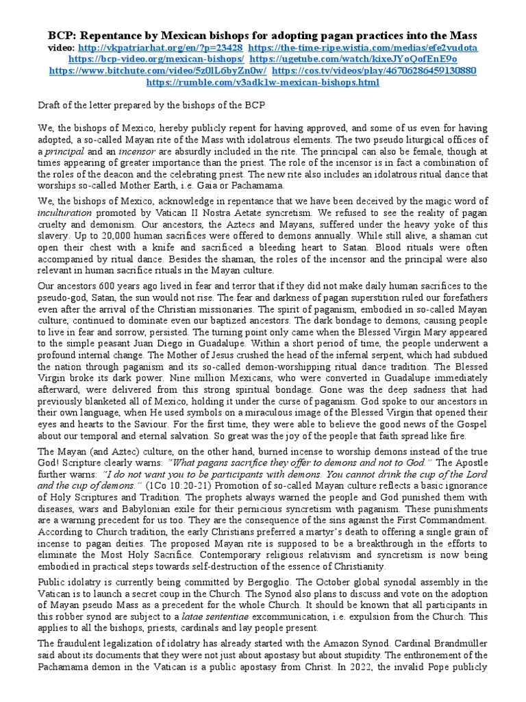 En Repentance by Mexican Bishops For Adopting Pagan Practices Into The ...