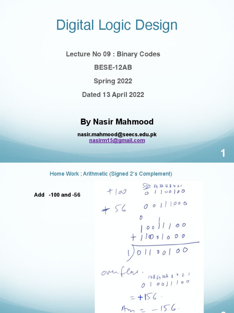 09 DLD Lec 09 Binary Codes Dated 13 Apr 2022 Lecture Slides | PDF | Binary Coded Decimal | Bit